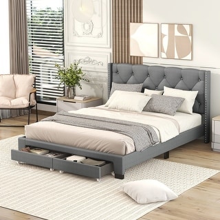Modern Queen Size Storage Bed Linen Upholstered Platform Bed with 2 ...
