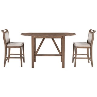 Wood Counter Height Drop Leaf Dining Table Set with 2 Chairs 3-Piece ...