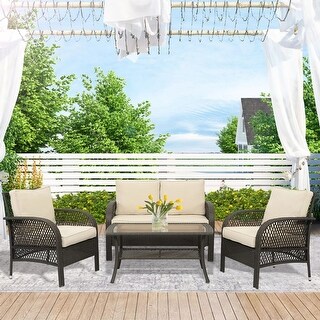 Resin Wicker Patio Conversation Sets, 4-Pieces Sofe Sets for Balcony ...