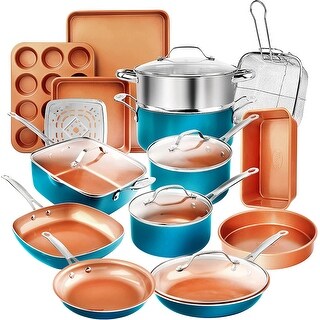 Cookware + Bakeware Set with Nonstick Durable Ceramic Copper Coating ...