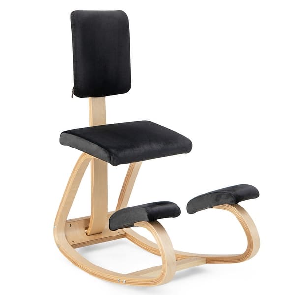 Gymax Ergonomic Kneeling Chair Upright Posture Velvet Support Chair ...