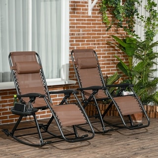 Outsunny 2 Pieces Outdoor Rocking Chairs, Foldable Reclining Zero ...