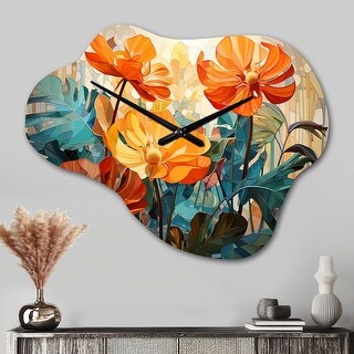 Tropical Orange and Green Foliage II - Palms & Palm Trees Wall Clocks ...
