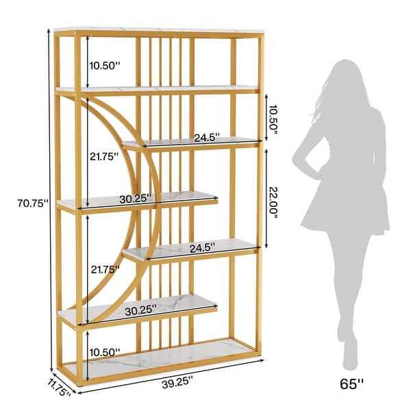 71-inch Tall Etagere Bookcase Bookshelf with Half-moon Design for Home ...