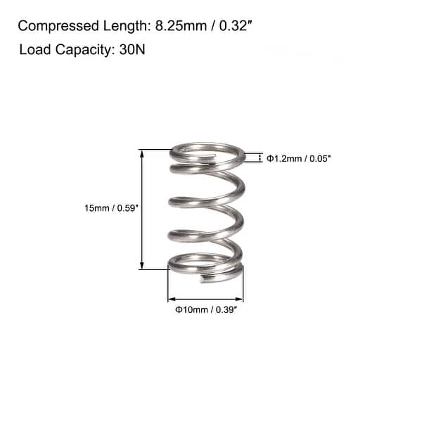 10mmx1.2mmx mm 304 Stainless Steel Compression Spring 30N Load Capacity ...