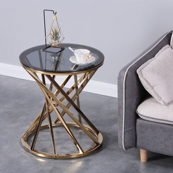 Set of 1 Round Glass Top Side Table for Living Room - Bed Bath & Beyond ...