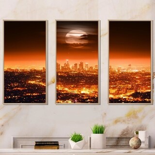 Designart "Dramatic Full Moon over Los Angeles" Cityscape Framed Canvas ...