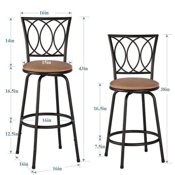 VECELO 2-Pack Brown 360° Swivel Bar Stools with Scroll-back Footrest ...