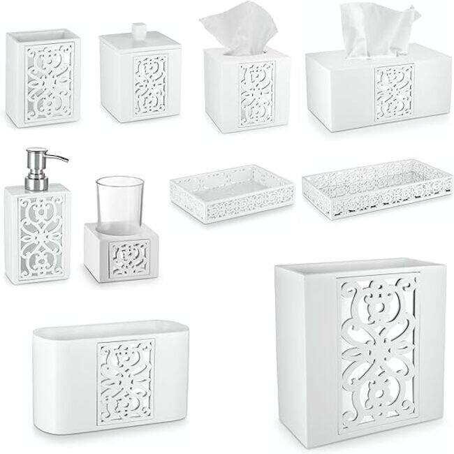 Creative Scents Mirror Janette White Bathroom Accessories Set Of 4 On