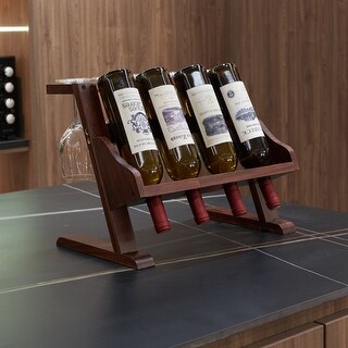 Table Wine Rack with Cup Holder,Wine Racks Countertop,Solid Wood Wine ...