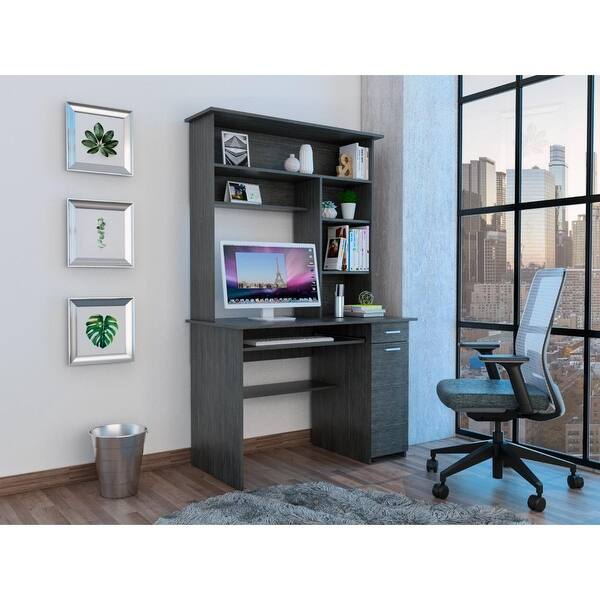 Classic Pull Out Keyboard Panel Workstation Desk with Multiple Shelves ...