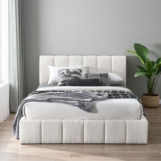 King Boucle Upholstered Platform Bed with Gas Lift Storage, Adjustable ...