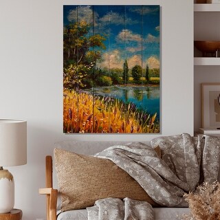 Designart 'Autumn Field Flowers Pond' Traditional Wood Wall Art Panels ...