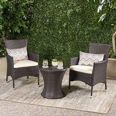 Christopher Knight Home 3-Piece Outdoor Wicker Chat Set with Cushions ...