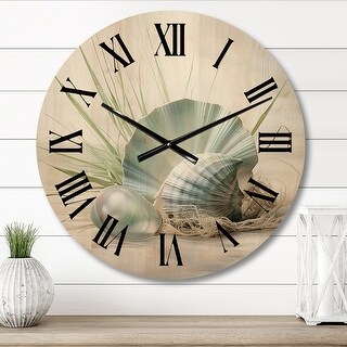 Designart "Clam Underwater Serenity" Animals Oversized Wood Wall Clock ...