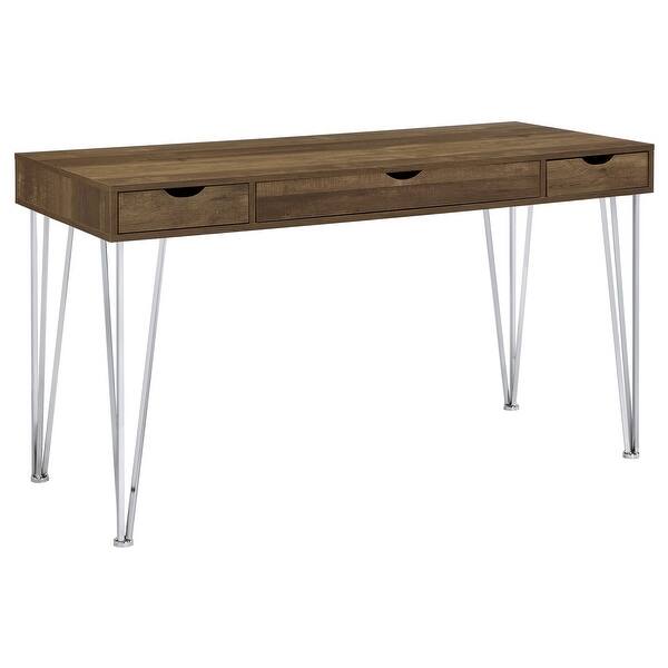 Coaster Furniture Milton Brown Oak and Chrome 3-drawer Writing Desk ...