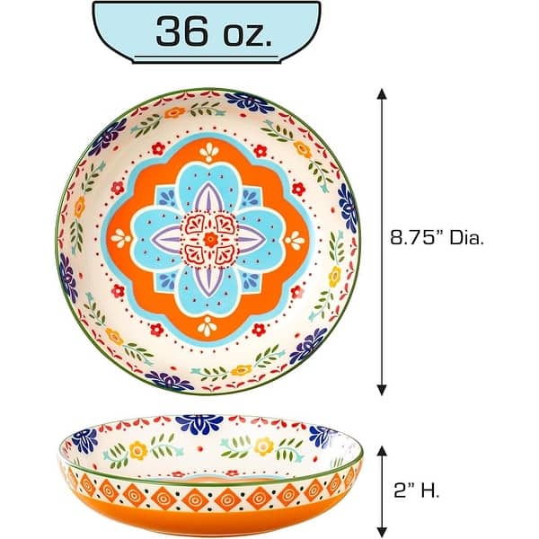 Signature Housewares Marrakesh 36 OZ Shallow Ceramic Dinner Bowls, Set ...