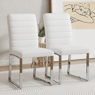 Set of 2 dining chairs, white dining chair set, PU material high ...