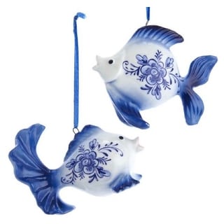 Blue and White Delft Fish Porcelain Christmas Holiday Ornaments Set of ...