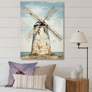 Designart "Vintage Windmills At The Beach II" Wind Turbines Wall Art ...