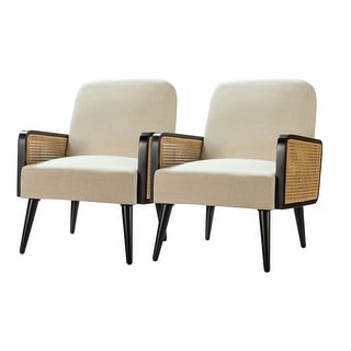 Carmina Modern Bohemian Upholstered Accent Armchair with Wood Legs Set ...