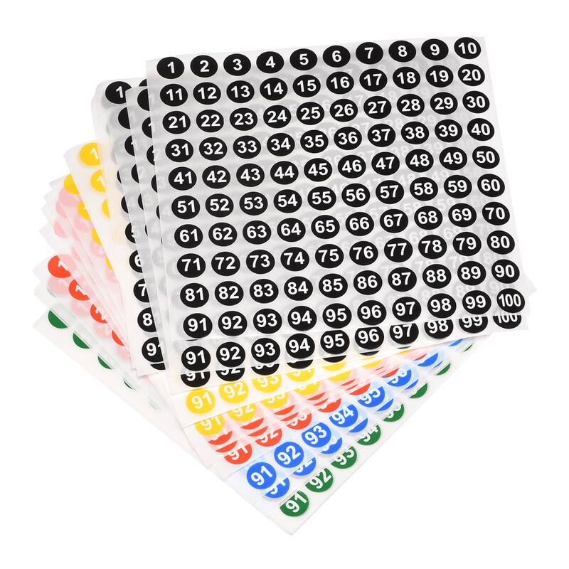 Number Stickers, 1-100 Round Number Labels Sticker 5 Colors, 50 Sheets ...