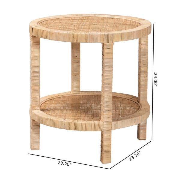 Bella Modern Bohemian Natural Brown Mahogany Wood and Natural Rattan 2 ...