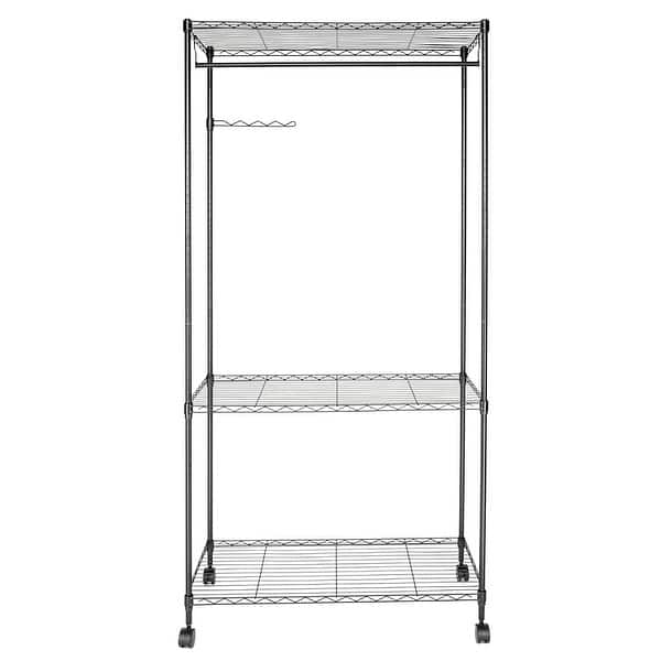 3-Tier Closet Organizer Garment Rack Portable Clothes Hanger Shelf ...