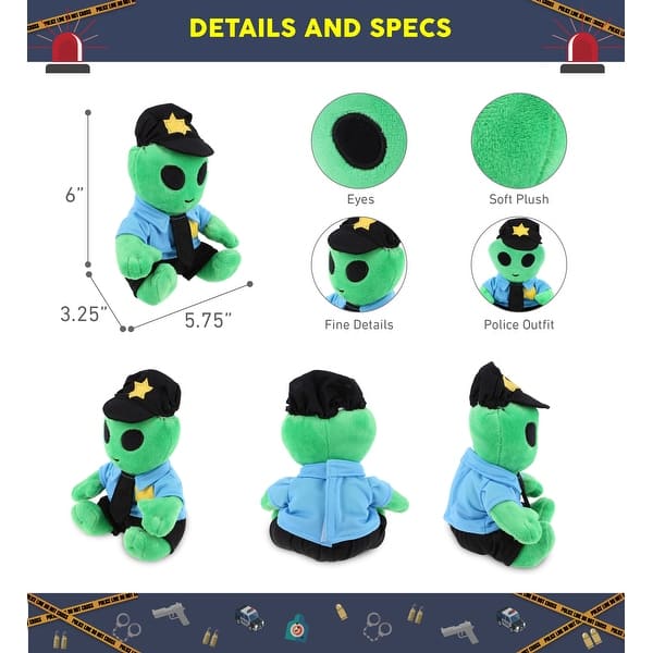 DolliBu Green Alien Police Officer Plush Toy with Uniform and Cap - 6 ...