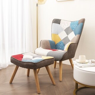 2-PC Modern Creative Splicing Cloth Finish Accent Chair with Ottoman ...
