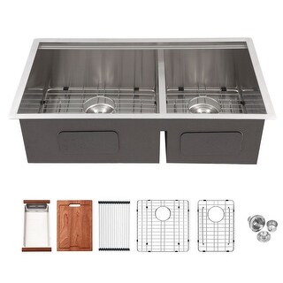 30 in 33 in Double Bowl (50/50) Undermount Kitchen Sink, 10" Deep Basin ...