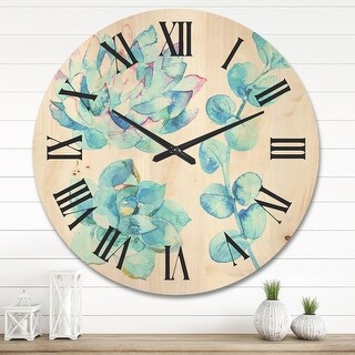 Designart 'Eucalyptus Leaves and Succulents' Traditional Wood Wall ...