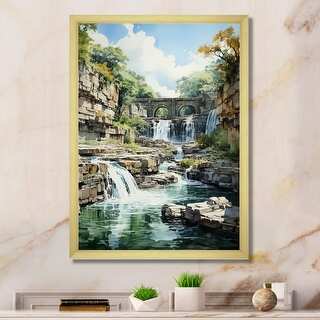 Designart "Dam Majestic Cascade Impressionistic" Dams Framed Canvas Art ...