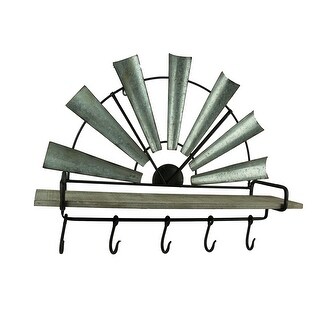 Rustic Farmhouse Half Windmill Wall Shelf With Sliding Hooks - Bed Bath ...