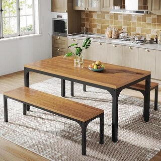 Dining Table Set for 6 People, 3 Pieces Rectangular Kitchen Table with ...