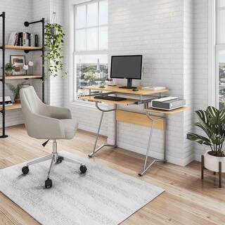 Techni Mobili Compact Computer Desk with Side Shelf and Keyboard Panel ...