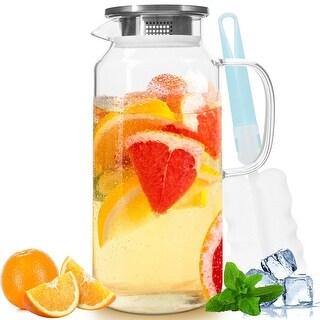 Glass Pitcher, 2.3 Liter Water Pitcher with Lid, Cup Brush - Bed Bath ...