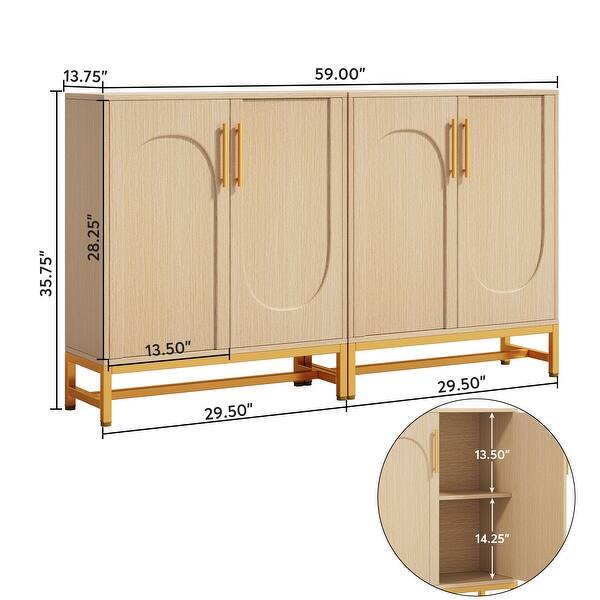 Sideboard Buffet Cabinet, White Gold Buffets with 4 Doors, Side Storage ...