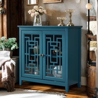 Teal Blue Buffet Sideboard with Carved Doors & Adjustable Shelf - Bed ...