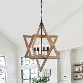 4-Light Black Rustic Star Chandelier for Dining Room Living Room ...