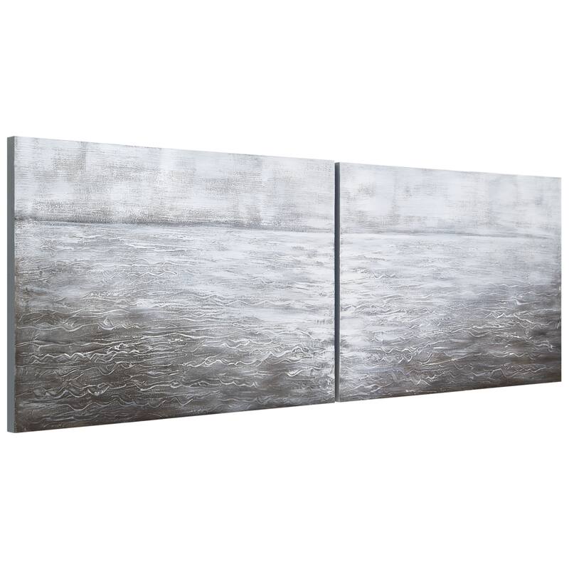 Silver Light Textured Metallic Hand Painted Canvas Wall Art Set of 2 ...