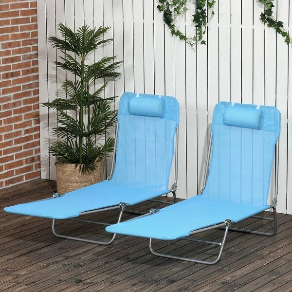 2 Piece Folding Chaise Lounge Chairs with 6-Position Reclining Back ...