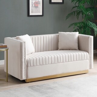 Contemporary Vertical Channel Tufted Velvet Sofa Loveseat Modern ...