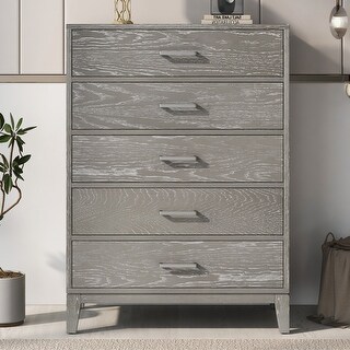 Wooden Five-Drawer Chest with Tapered Legs and Smooth Gliding Drawers ...