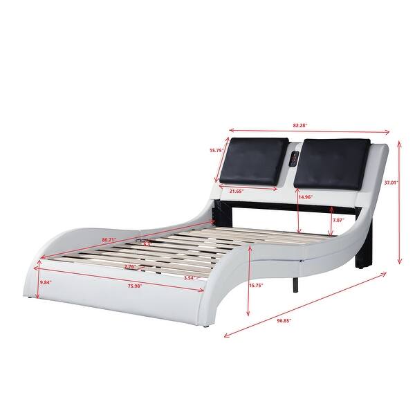 King Faux Leather Platform Bed with LED Lighting and Bluetooth Music ...
