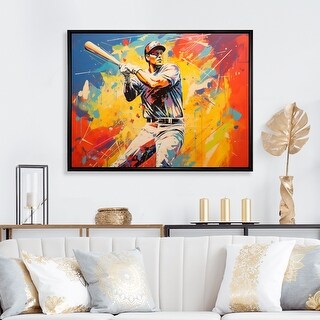 Designart "Pop Art Baseball Homerun" Sports Framed Canvas Wall Art ...