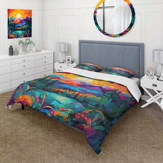 Designart "Vibrant Sunset Shining Over Mountains II" Orange Traditional ...