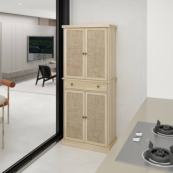 Grondin Boho Style Kitchen Pantry Storage Cabinet Freestanding Cupboard ...