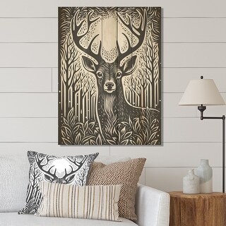 Designart "Black Deer In The Forest Pattern" Deer Animal Wood Wall Art ...