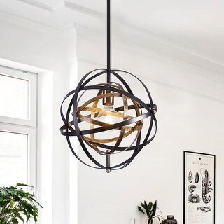 Vintage Black and Brown 1-Light Globe Iron Ring Pendant - Bed Bath ...